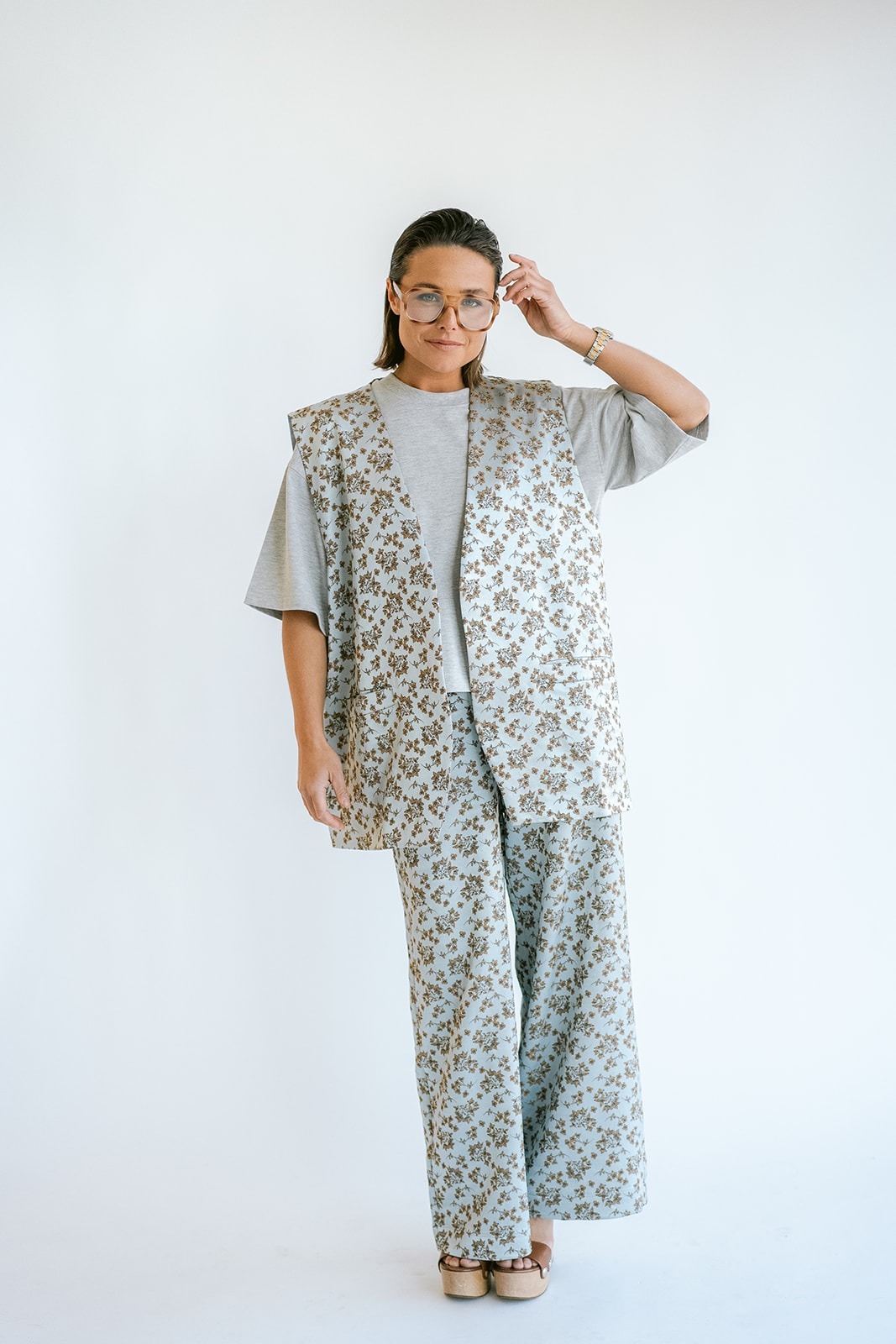 Puck Gilet Ice Blue Flower - Held Antwerp